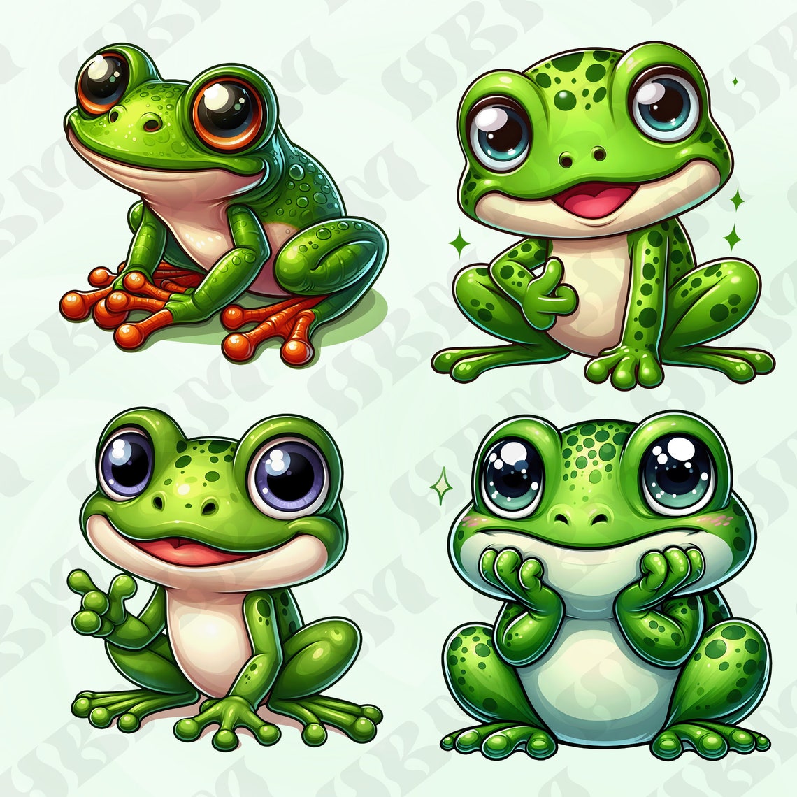 22 Cute Green Frog Clipart Bundle, Tadpole Stickers, Adorable Baby Wall ...