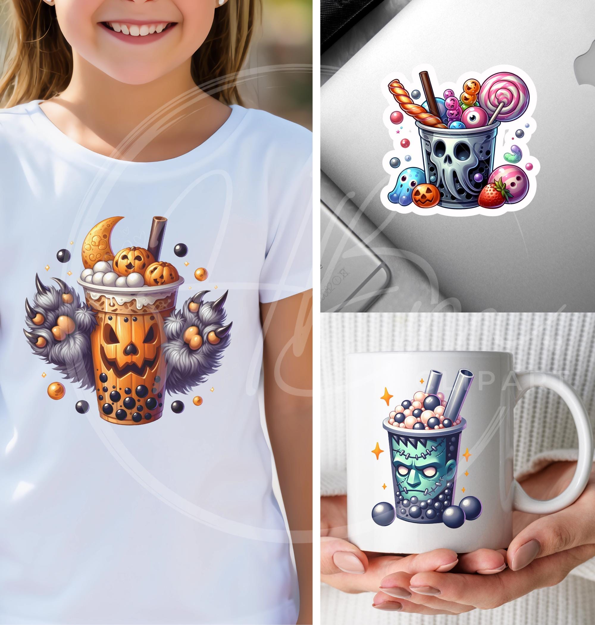 Spooky Halloween Boba Tea Clipart Bundle, Cute Creepy Drinks, Witchy ...