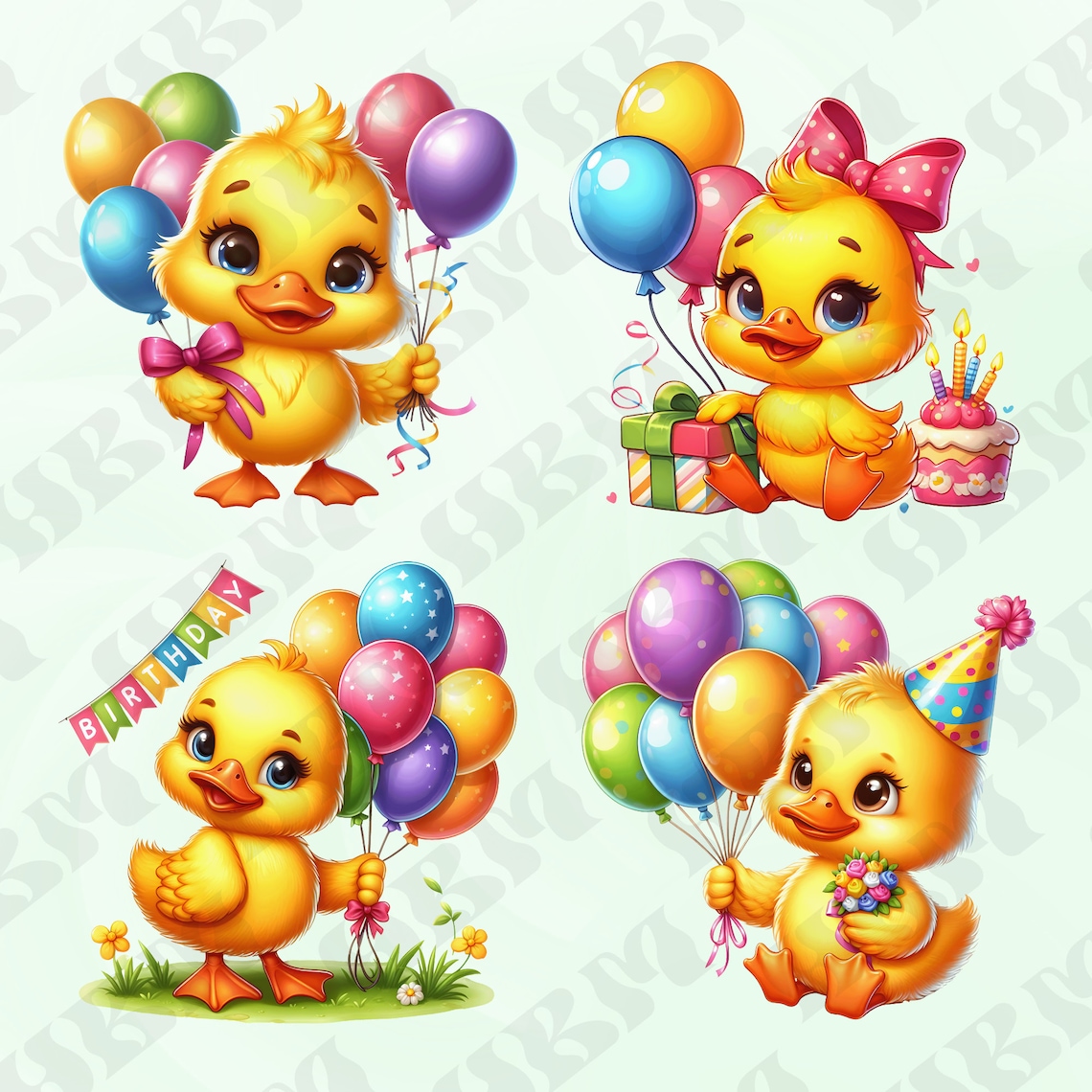 Cute Party Yellow Ducks Clipart Bundle, Cartoon Balloon Sticker ...