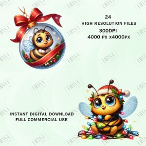 Cute Cartoon Christmas Bees Clipart Bundle, Festive Baby Animal Sticker ...