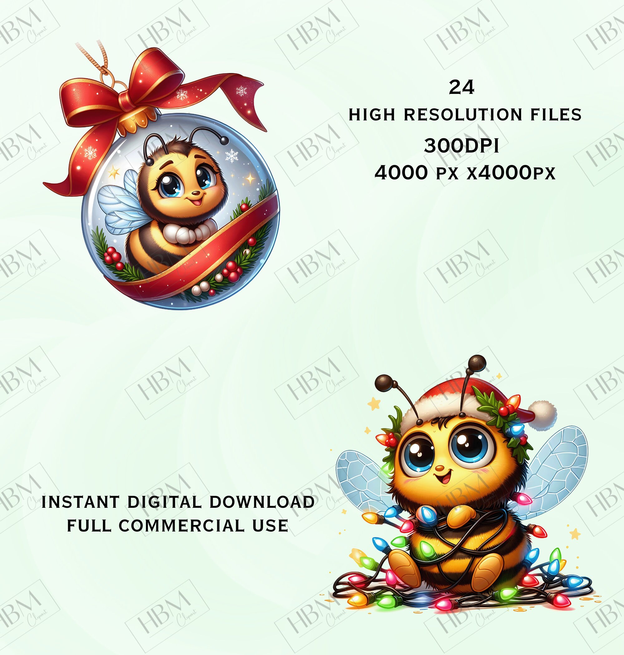 Cute Cartoon Christmas Bees Clipart Bundle, Festive Baby Animal Sticker ...