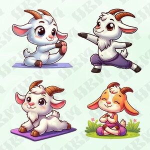 Cute Cartoon Goat Yoga Clipart Bundle, Funny Animal Meditation Sticker ...