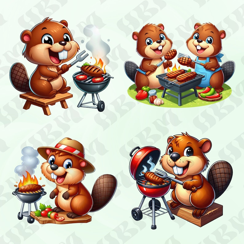 Cute Beaver Grilling Clipart Bundle, Barbecue Nursery Decor, Outdoor ...