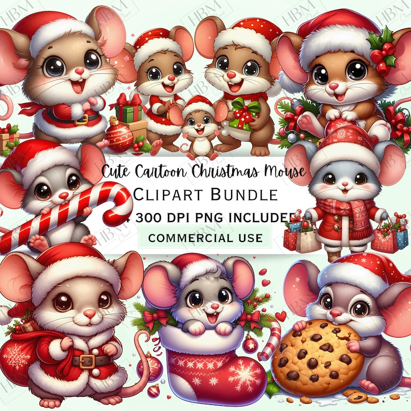 Christmas Mouse Clipart - Etsy