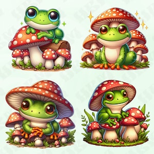24 Cute Frog With Mushrooms Clipart Bundle, Tadpole Stickers, Adorable ...