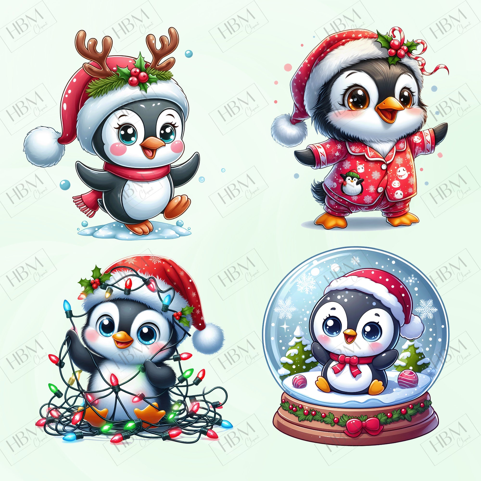 Cute Christmas Penguin Clipart Bundle, Festive Baby Animal Sticker ...