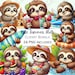 Cute Cartoon Summer Sloth Clipart Bundle, Surf Nursery Decor, Beach ...