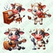 24 Cute Cartoon Cows Playing Instruments Clipart Bundle, Bull Stickers ...