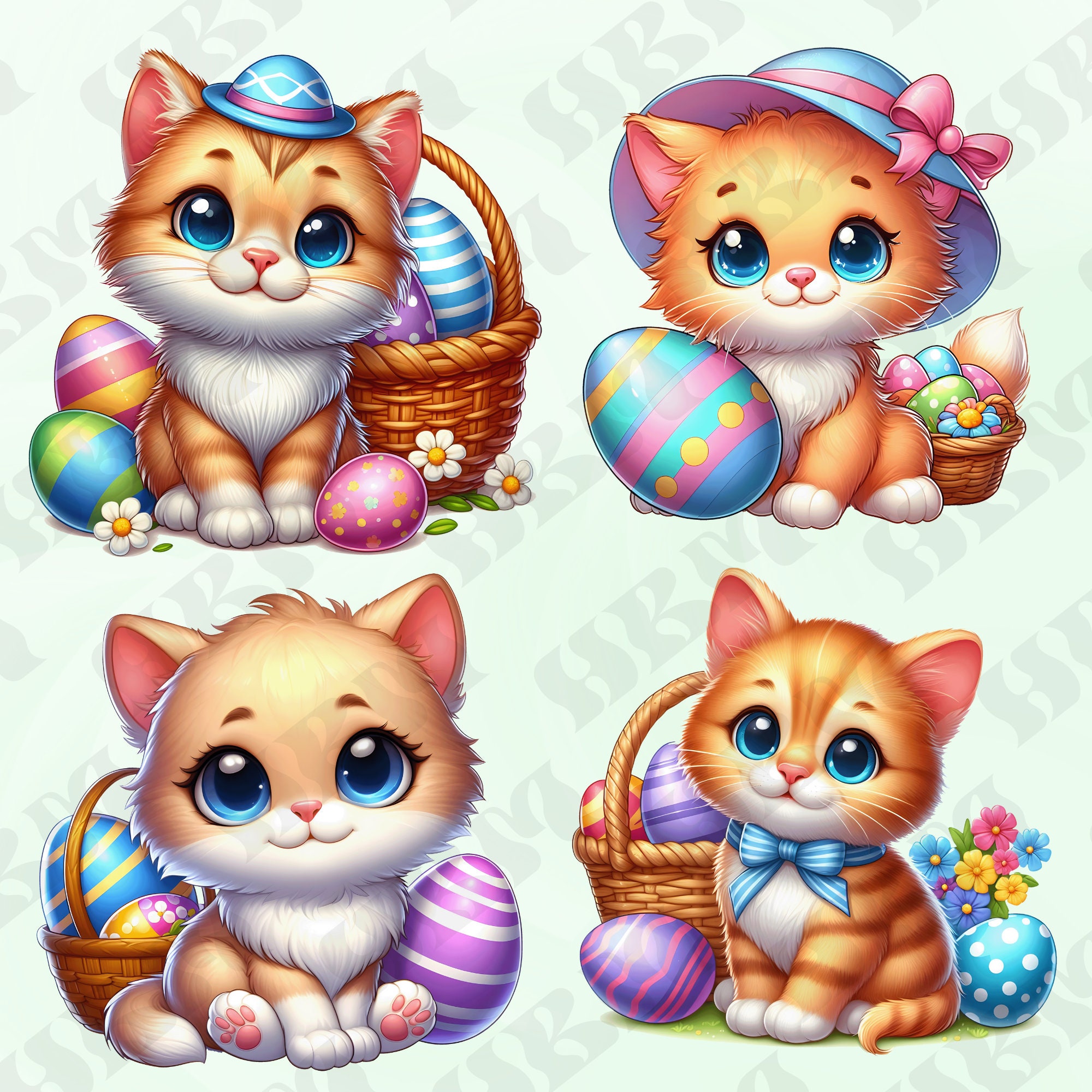 25 Cute Easter Kittens Clipart Bundle, Cat Stickers, Adorable Baby Wall ...