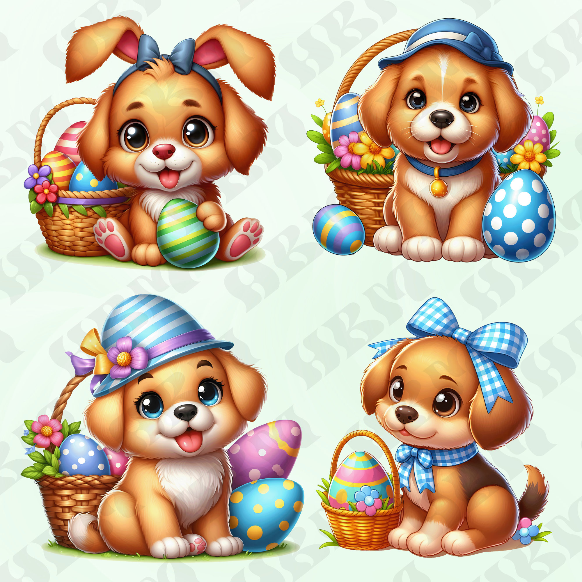 25 Cute Easter Puppies Clipart Bundle, Dog Stickers, Adorable Baby Wall ...