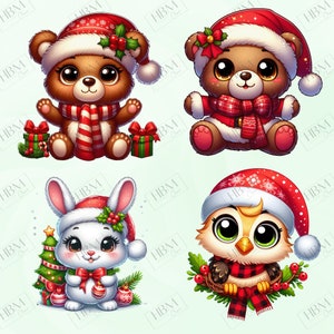 Cute Christmas Forest Animals Clipart Bundle, Festive Baby Deer Sticker ...