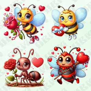 25 Cute Valentines Day Insects Clipart Bundle, Bee Cat Stickers ...