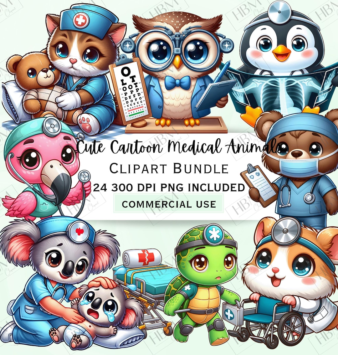 Cute Cartoon Medical Animals Clipart Bundle, Whimsical Pharmacist ...