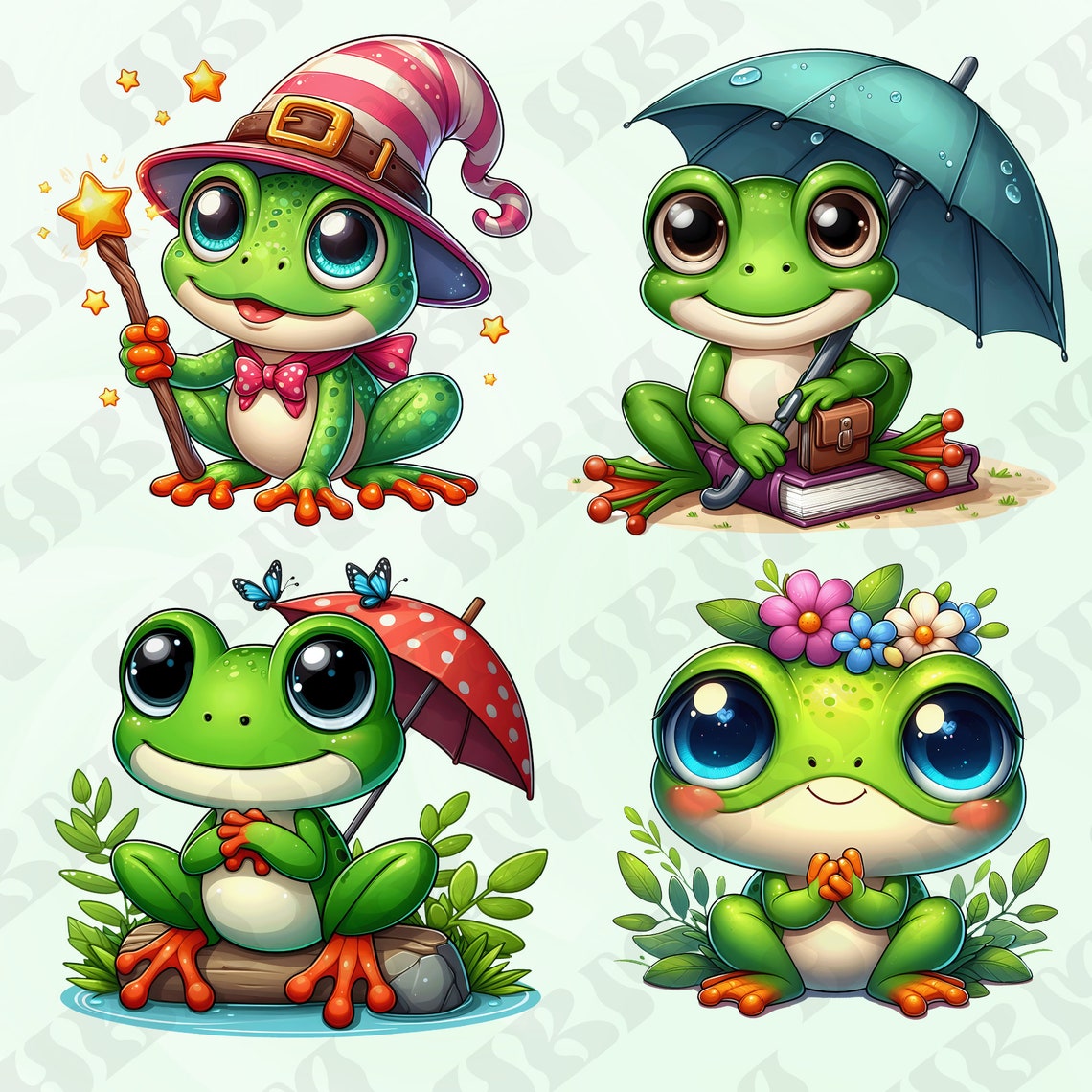 26 Cute Funny Frog Clipart Bundle, Tadpole Stickers, Adorable Baby Wall ...