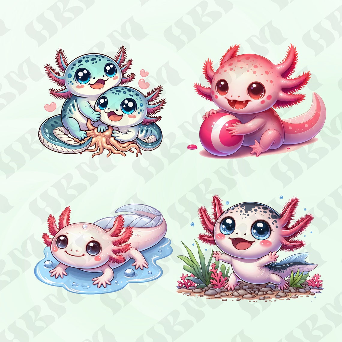 Cute Cartoon Axolotl Clipart Bundle, Salamanda Stickers, Adorable Baby ...