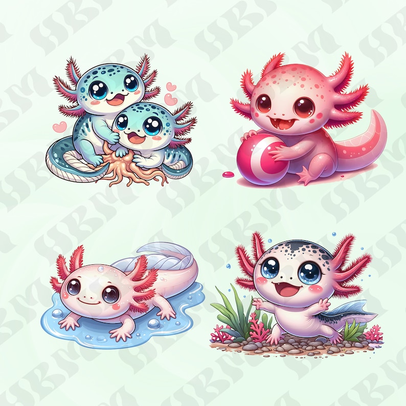 Cute Cartoon Axolotl Clipart Bundle, Salamanda Stickers, Adorable Baby ...