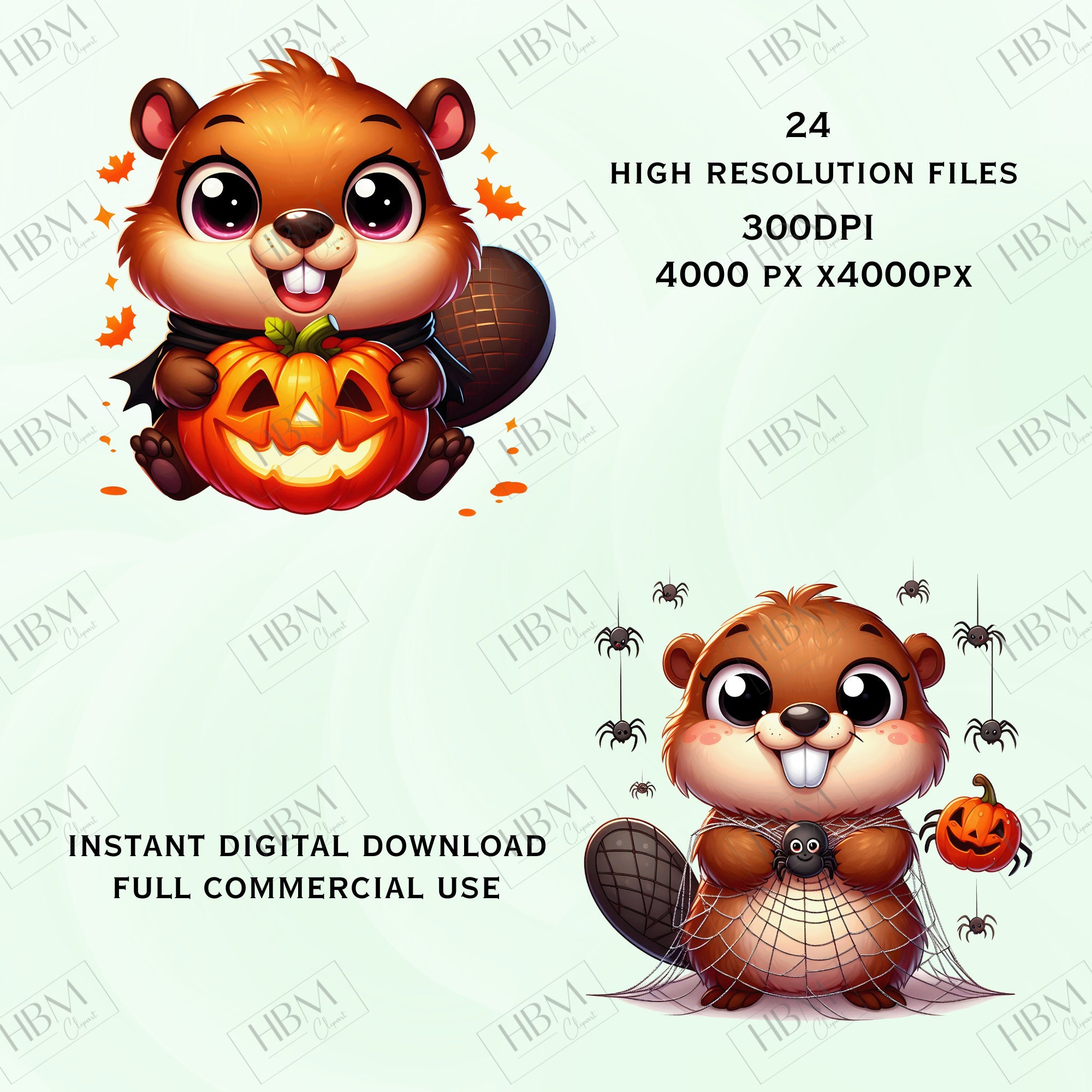 Cute Cartoon Halloween Beaver Clipart Bundle, Spooky Festive Stickers ...