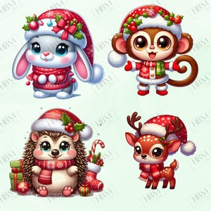 Cute Christmas Forest Animals Clipart Bundle, Festive Baby Deer Sticker ...