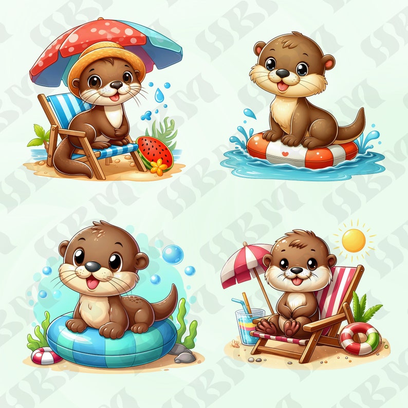 24 Cute Cartoon Otter Summer Clipart Bundle, Surf Nursery Decor, Beach ...