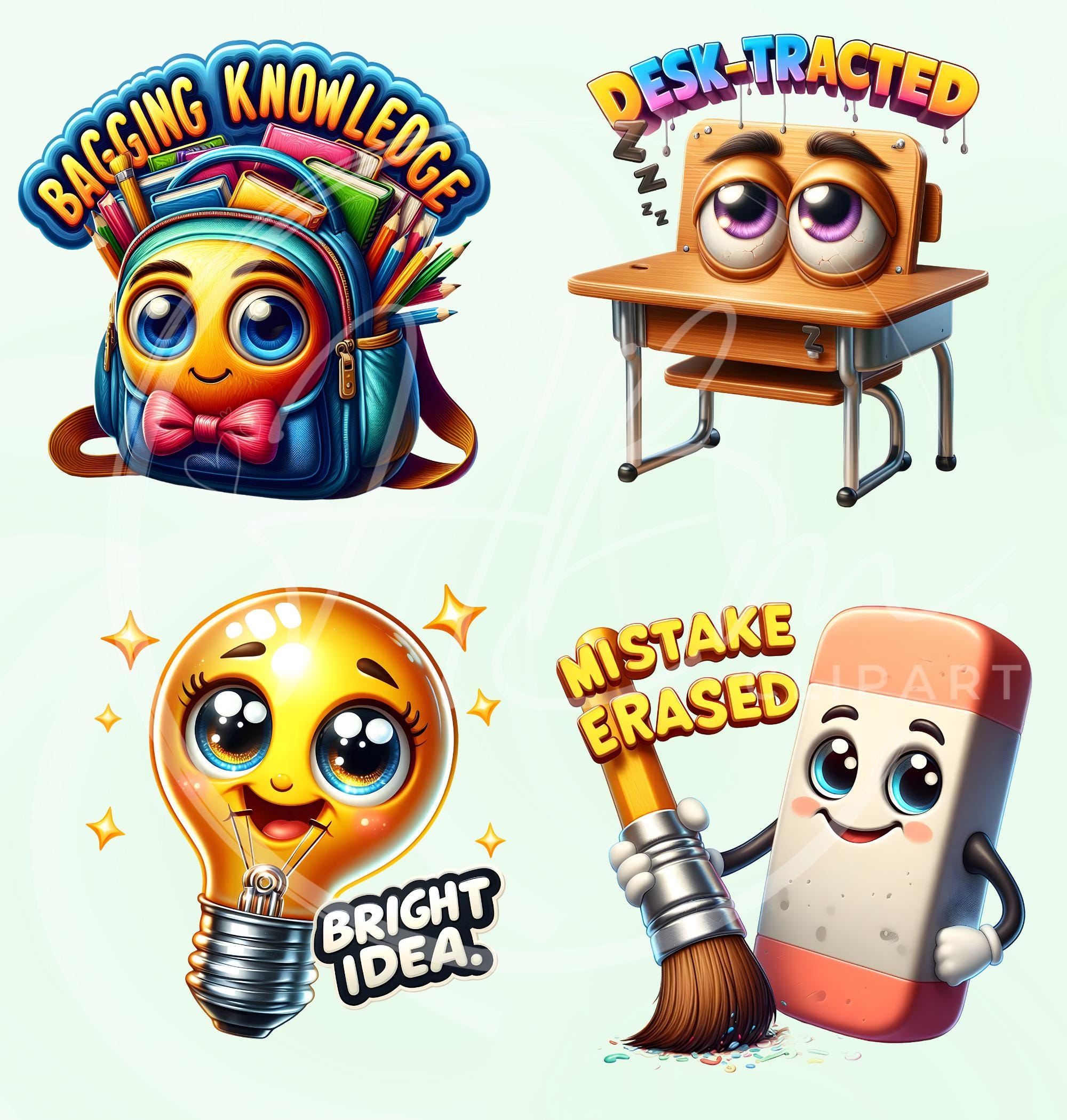 Funny School Puns Clipart PNG Bundle, Kawaii Classroom Humor Graphics ...