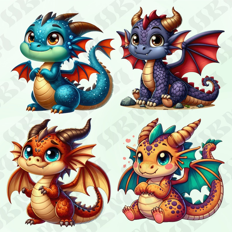 22 Cute Cartoon Dragons Clipart Bundle, Fantasy Nursery Decor, Mythical ...