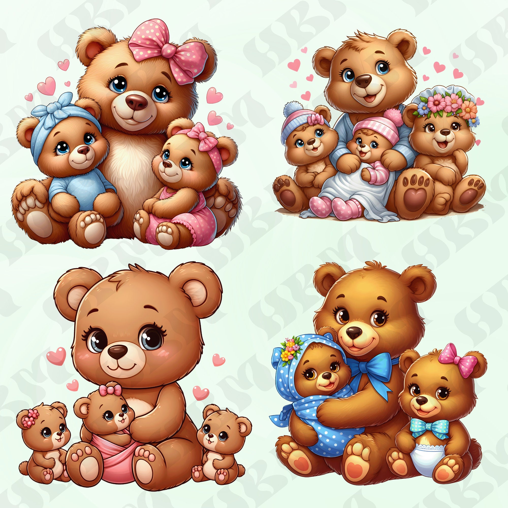 24 Cute Mother's Day Bears Clipart Bundle, Cartoon Balloon Sticker ...