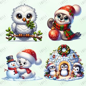 Cute Christmas Arctic Animals Clipart Bundle, Festive Cartoon Baby Snow ...