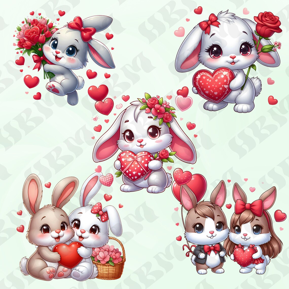 25 Cute Valentines Day Bunny Clipart Bundle, Rabbit Card Making, Hare ...