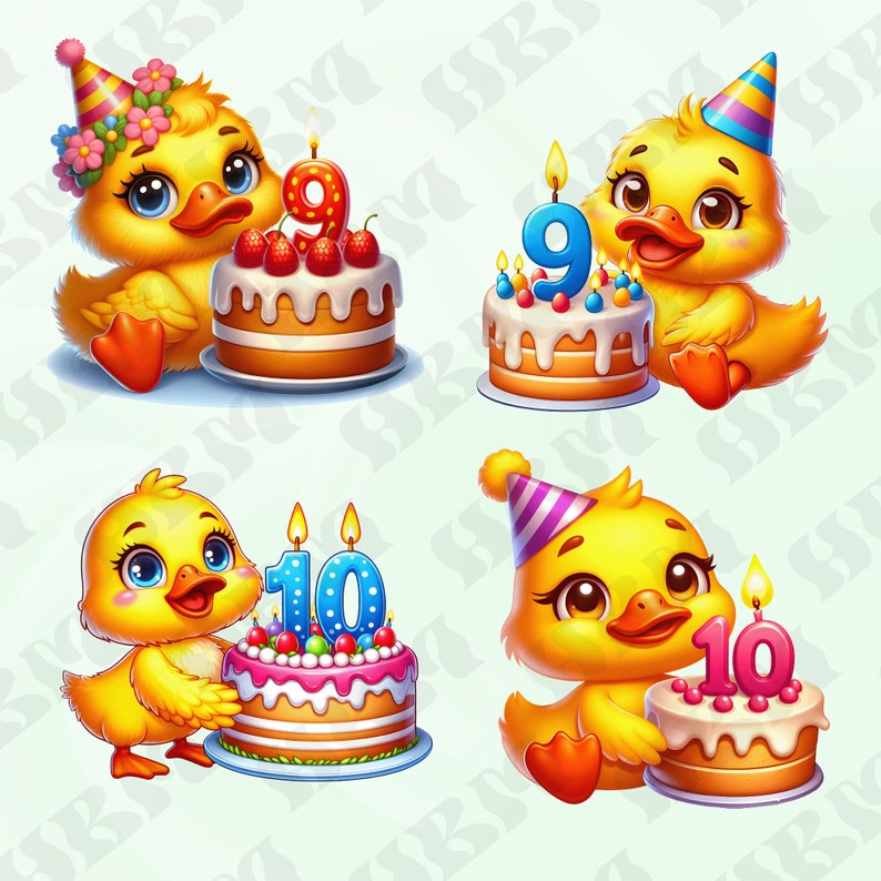 Cute Birthday Yellow Ducks Clipart Bundle, Cartoon Sticker, Adorable ...