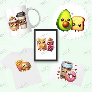 Cute Cartoon Food Pairs Clipart Bundle, Kawaii Fruit Sticker, Adorable ...