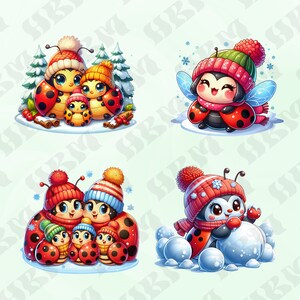 Cute Cartoon Winter Lady Bugs Clipart Bundle, Snow Nursery Decor, Cozy ...