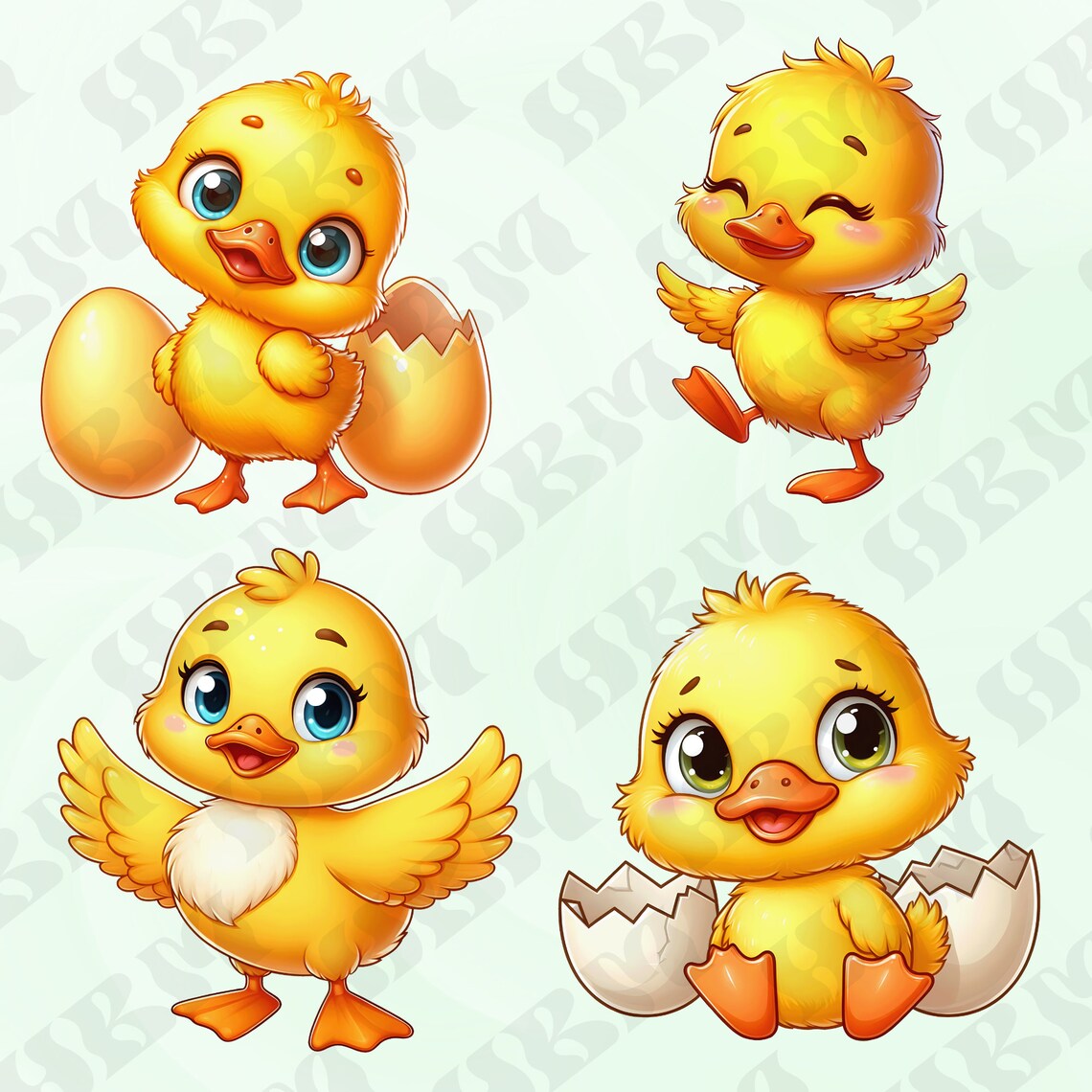 Cute Yellow Ducks Cartoon Clipart Bundle, Bird Stickers, Adorable Baby ...