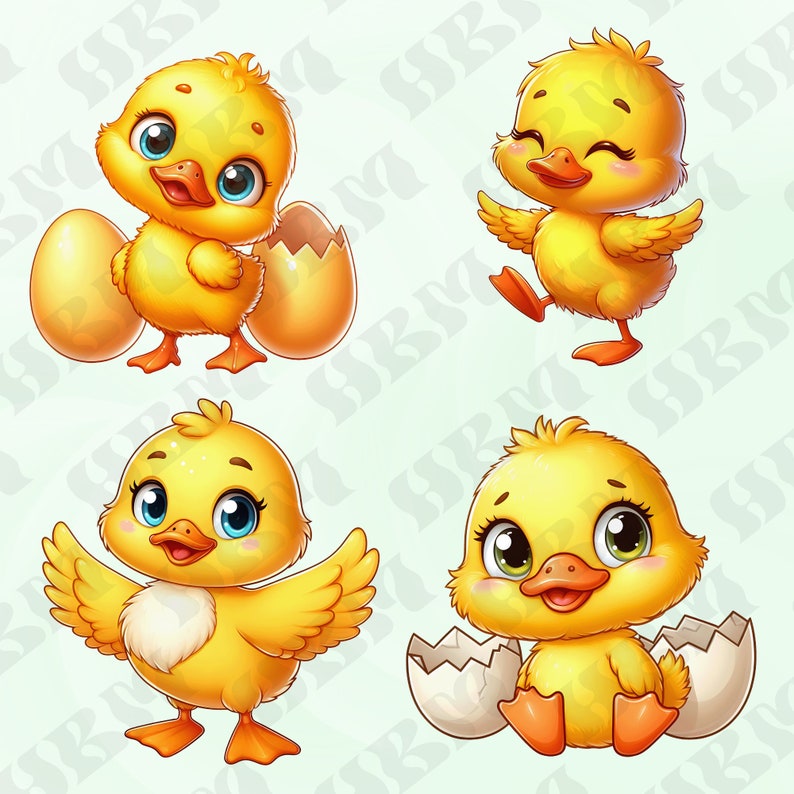 Cute Yellow Ducks Cartoon Clipart Bundle, Bird Stickers, Adorable Baby ...