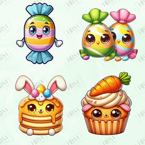 Funny Cartoon Easter Sweets Clipart Bundle, Comical Dessert Treats ...