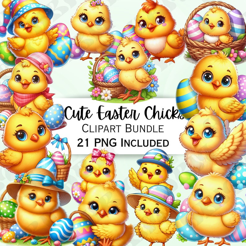 21 Cute Easter Chicks Clipart Bundle, Chicken Stickers, Adorable Baby ...