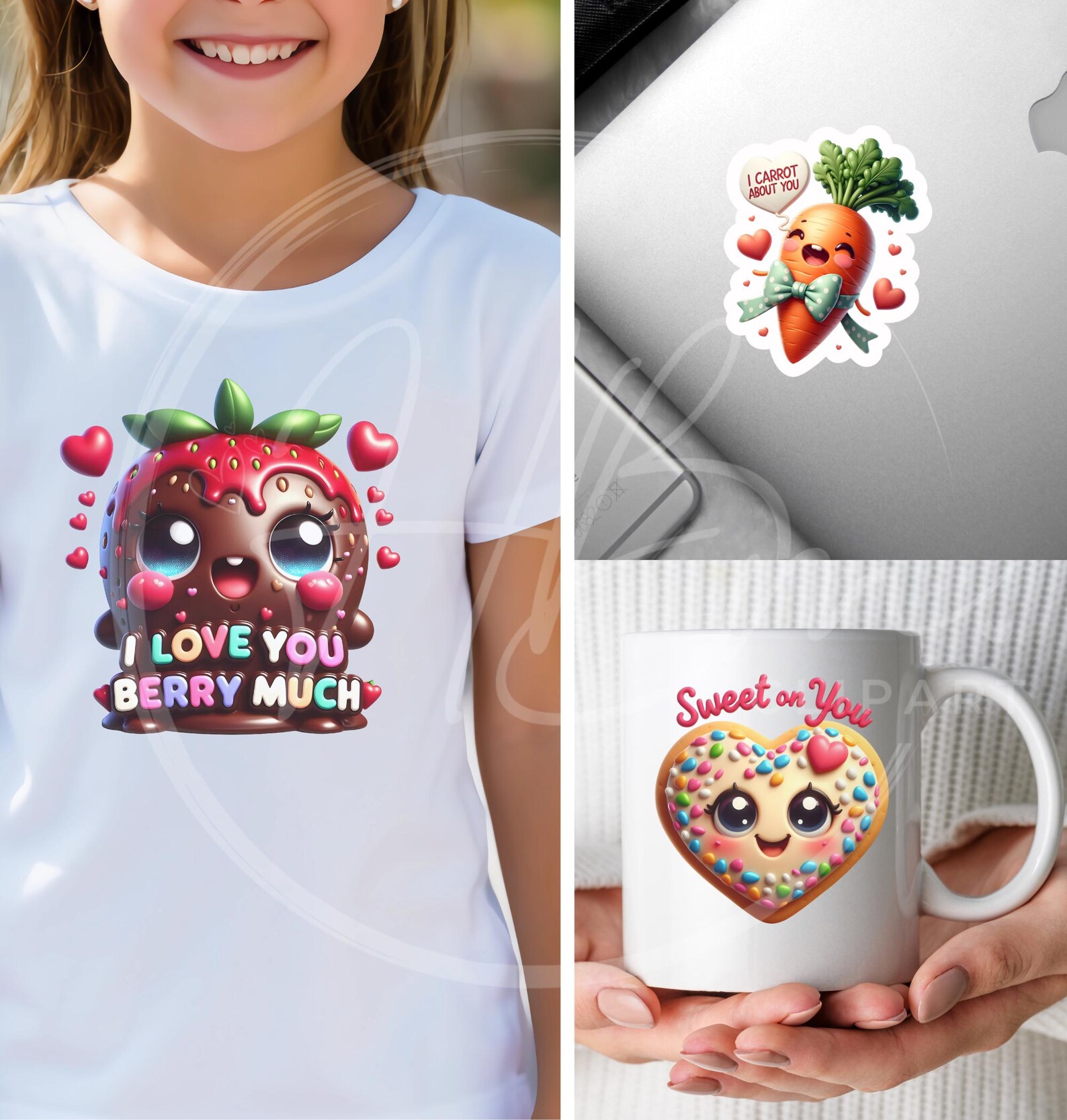 Cute Valentine Food Puns Clipart PNG Bundle, Humorous Food Sticker ...