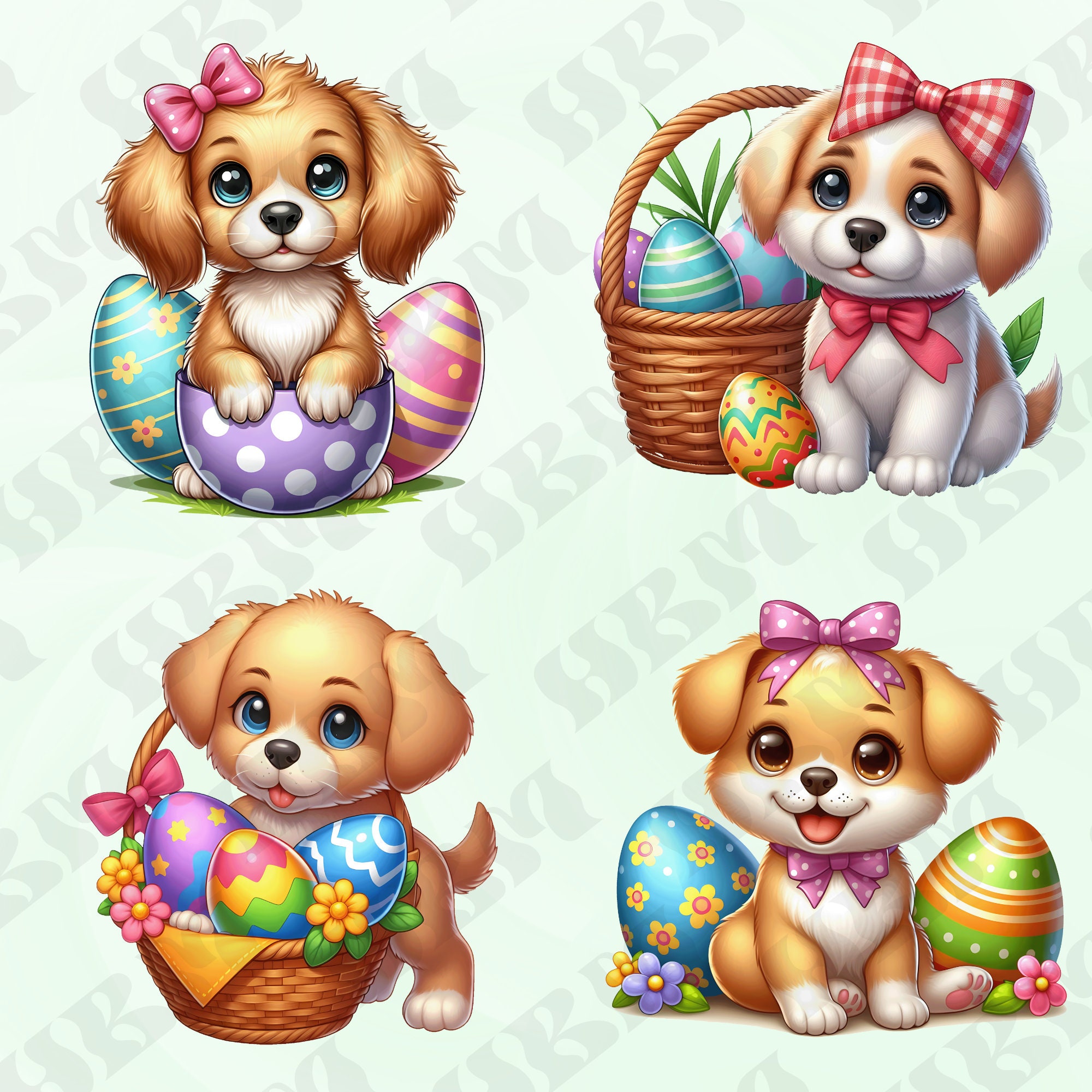 25 Cute Easter Puppies Clipart Bundle, Dog Stickers, Adorable Baby Wall ...