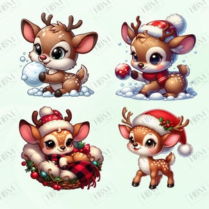 Cute Christmas Reindeer Clipart Bundle, Festive Baby Animal Sticker ...