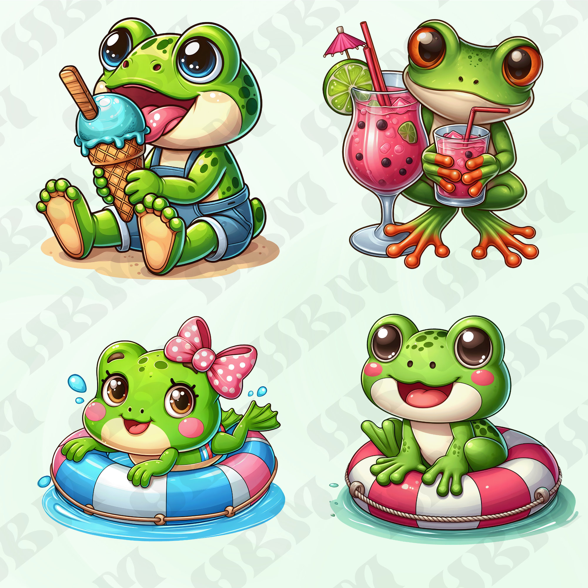 24 Cute Cartoon Summer Frog Clipart Bundle, Surf Nursery Decor, Beach ...