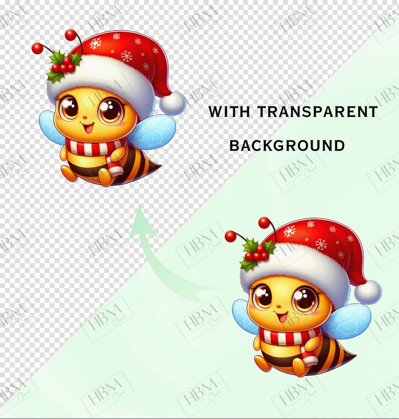 Cute Cartoon Christmas Bees Clipart Bundle, Festive Baby Animal Sticker ...