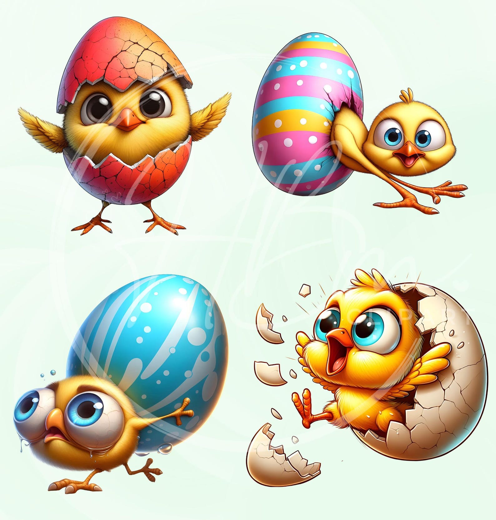 Quirky Easter Chicks Clipart Sublimation PNG Bundle, Whimsical Funny ...
