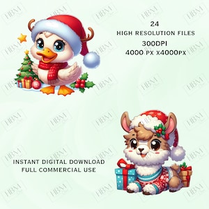 Cute Christmas Farm Animals Clipart Bundle, Festive Baby Cow Sticker ...