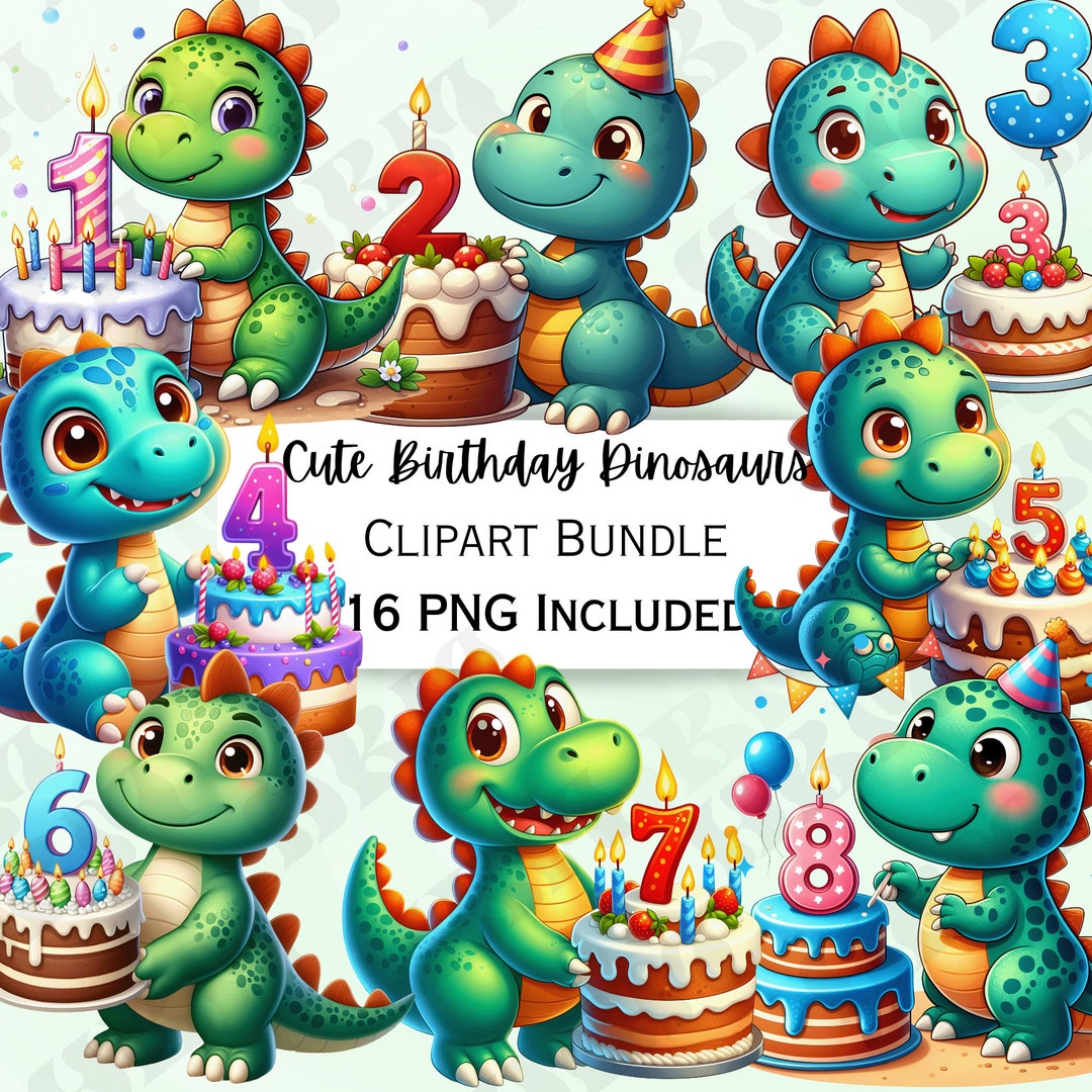 16 Cute Birthday Dinosaurs Clipart Bundle, Cartoon Teddy Sticker ...