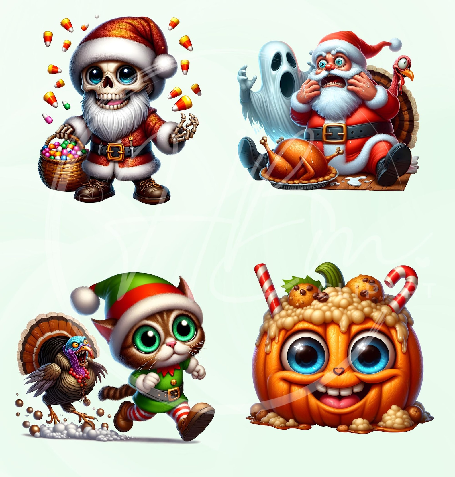 Funny Holiday Mashup Clipart Bundle, Halloween Christmas Thanksgiving ...