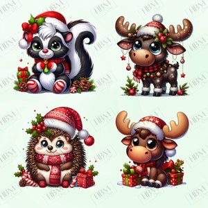 Cute Christmas Forest Animals Clipart Bundle, Festive Baby Deer Sticker ...