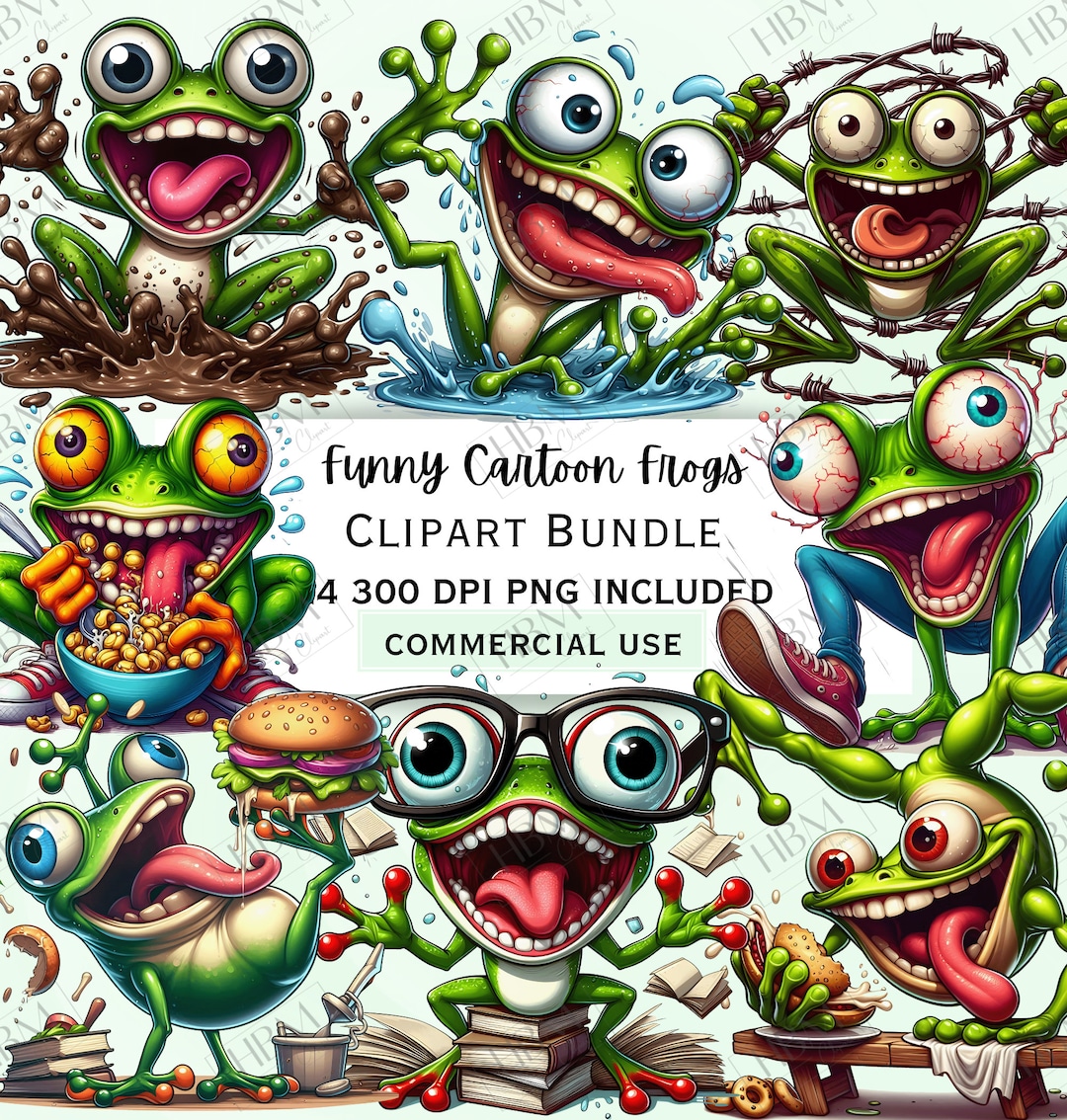 Funny Cartoon Frog Clipart Bundle, Silly Tadpole Stickers, Adorable ...
