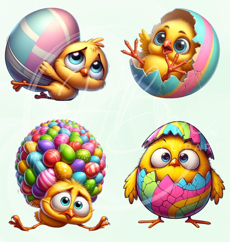Quirky Easter Chicks Clipart Sublimation PNG Bundle, Whimsical Funny ...