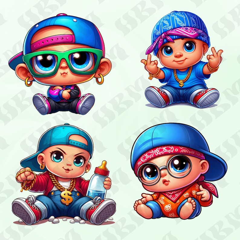 Cute Cartoon Gangsta Baby Clipart Bundle, Funny Attitude Sticker ...