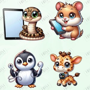 Cute Cartoon Tech Animals Clipart Bundle, Whimsical Gadgets Stickers ...