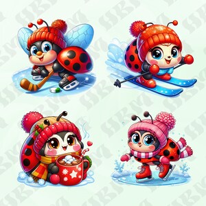 Cute Cartoon Winter Lady Bugs Clipart Bundle, Snow Nursery Decor, Cozy ...
